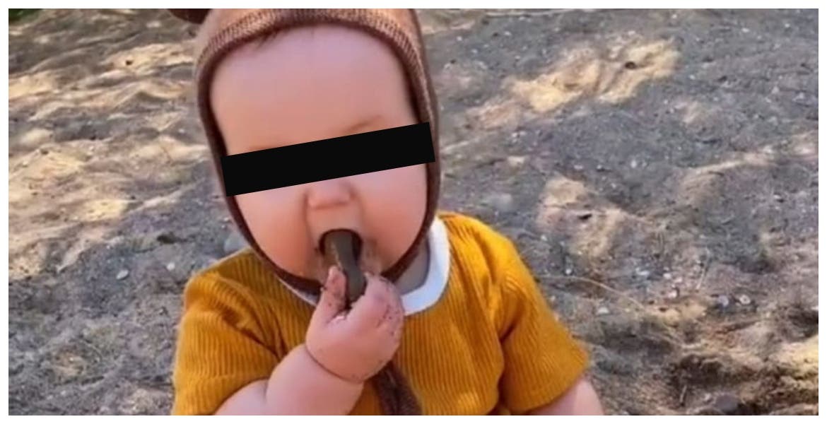 Madre causa polémica al dejar que su bebé coma tierra y darle a chupar ...